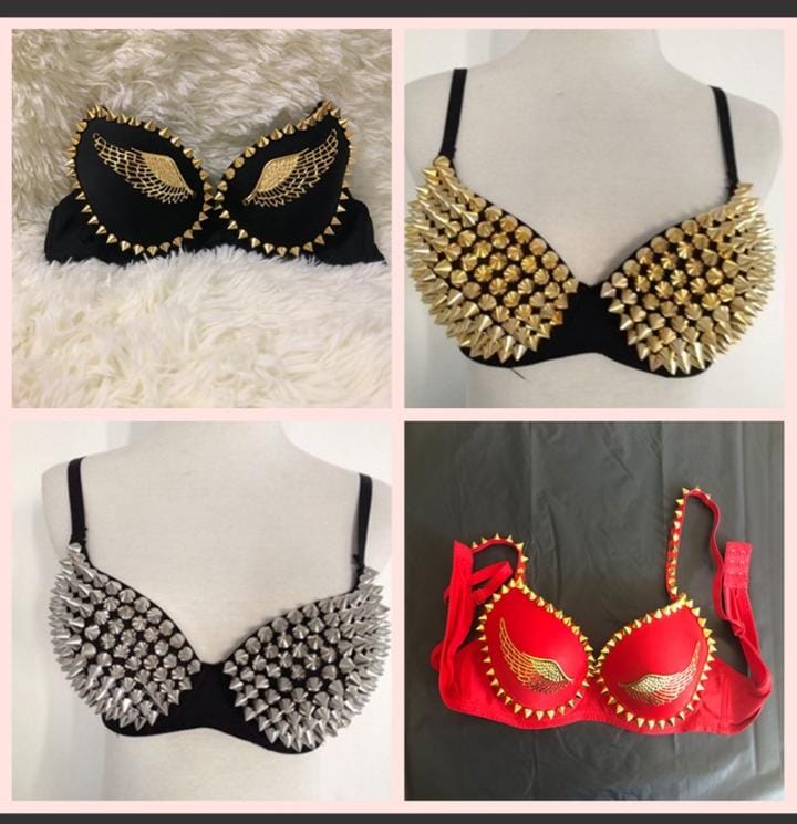 Lanbowo Metallic Spiked Rivet Studded Bra Black - Oppsy Store